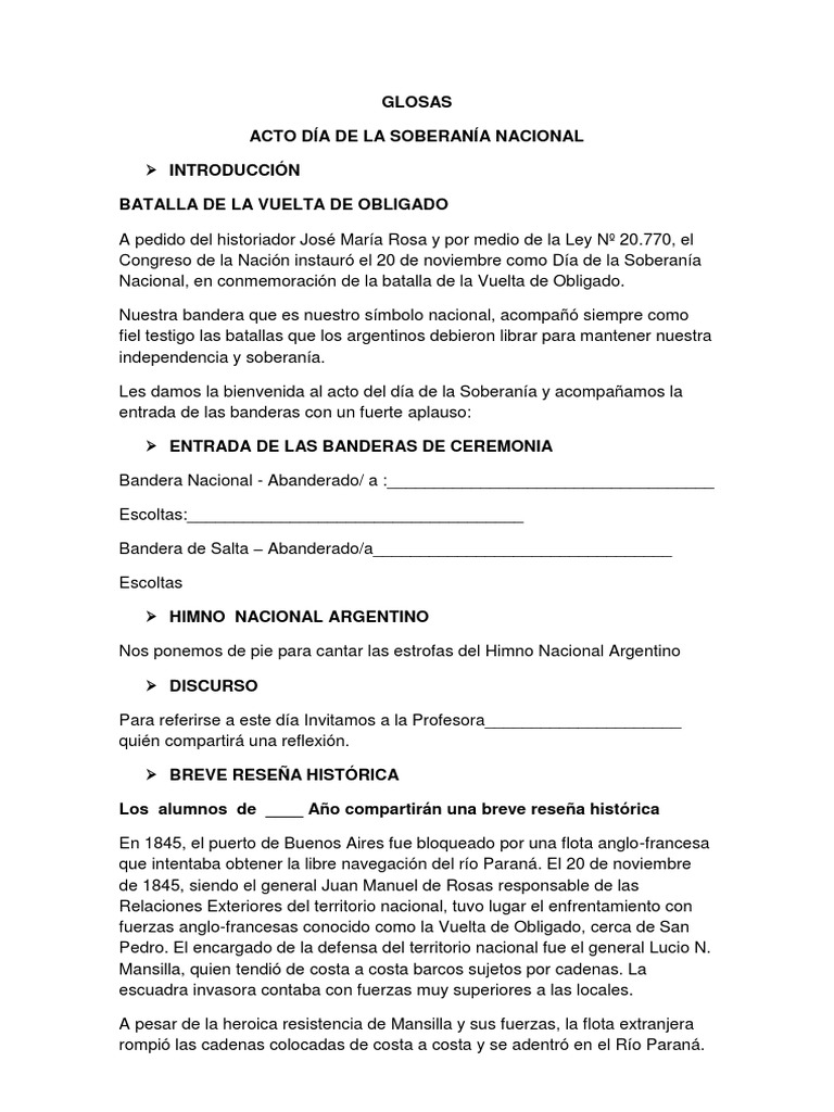 Glosas Del Acto Del Día de La Soberanía Nacional | PDF | Argentina ... Glosas Del Acto Del Día de La Soberanía Nacional | PDF | Argentina ...