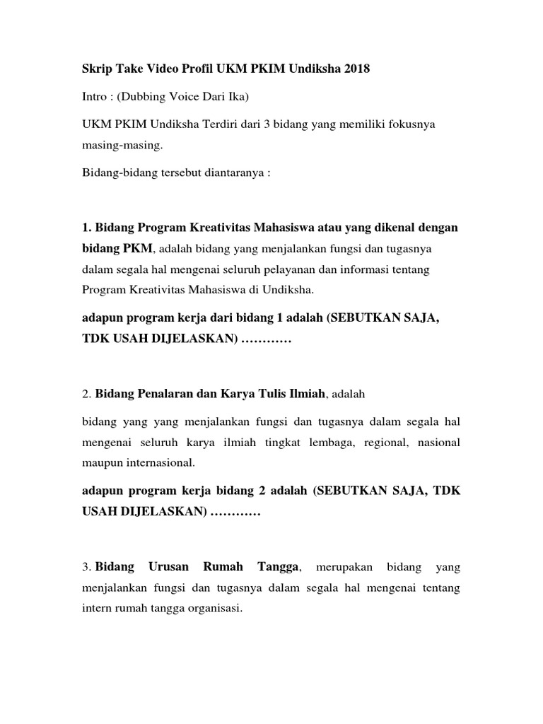 Contoh Naskah Video Profil | PDF