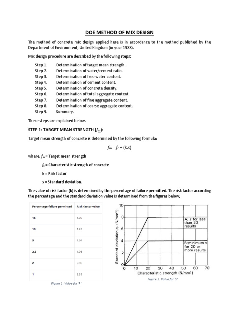DOE Concrete Mix Design Steps | PDF | Construction Aggregate | Concrete