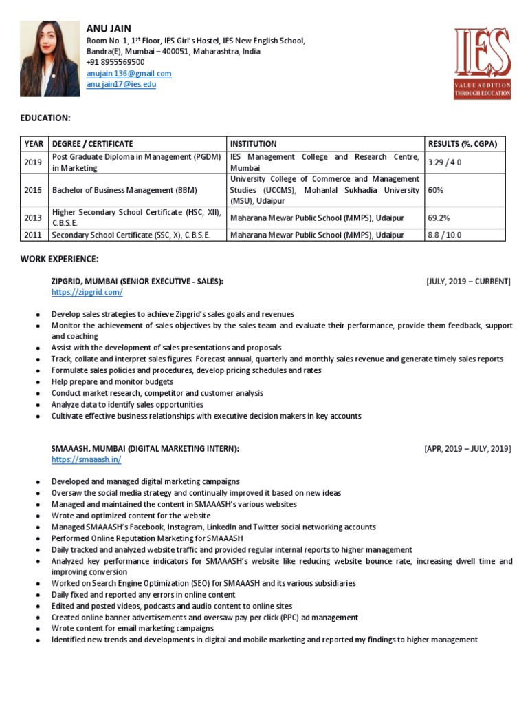 Anu Jain-Resume ('19) | PDF | Online Advertising | Digital Marketing