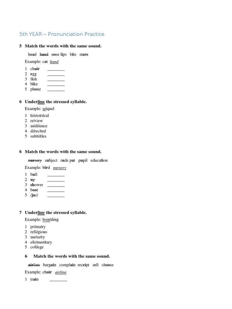 5th Year-Pronunciation Final Exam | PDF