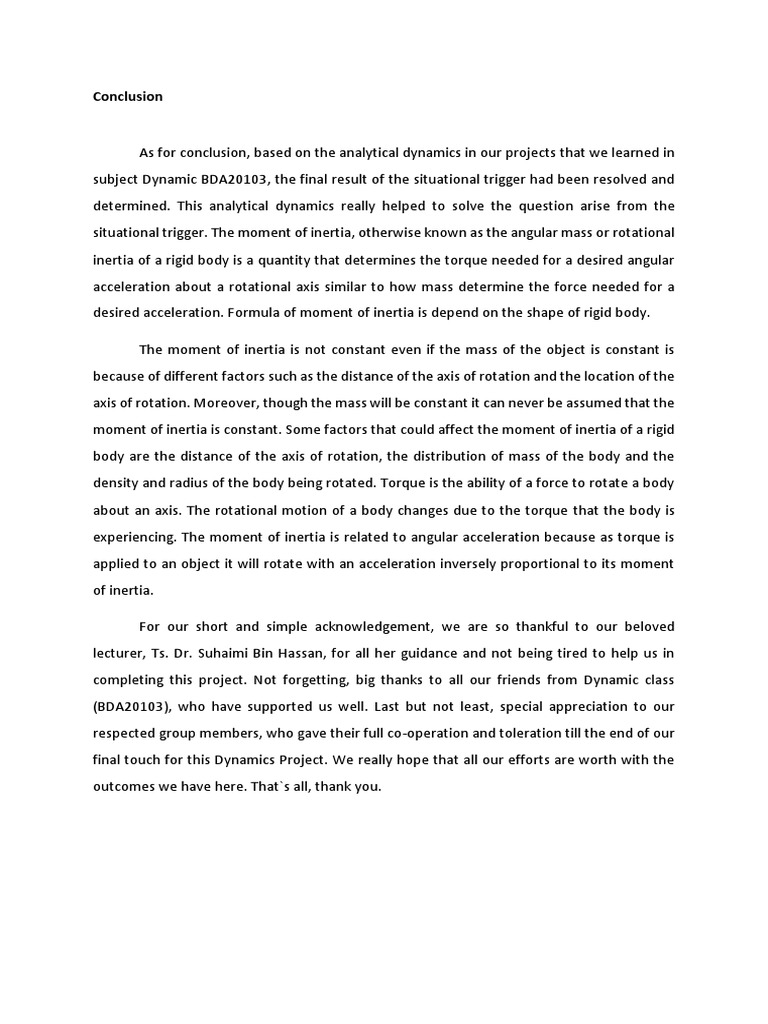 Conclusion | PDF | Rotation Around A Fixed Axis | Torque