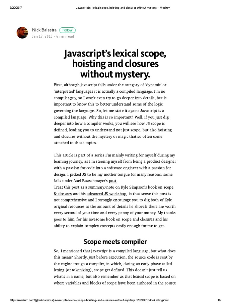 Javascript's Lexical Scope, Hoisting and Closures Without Mystery PDF | PDF | Scope (Computer ...