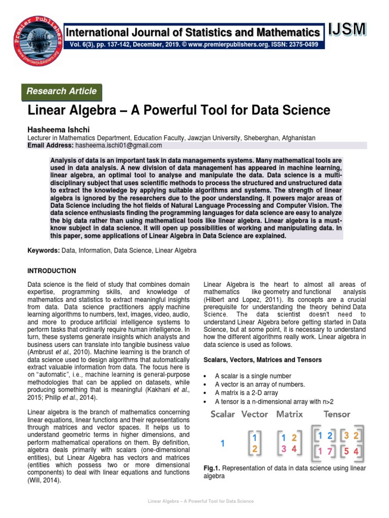 Linear Algebra - A Powerful Tool For Data Science | PDF | Principal Component Analysis | Matrix ...