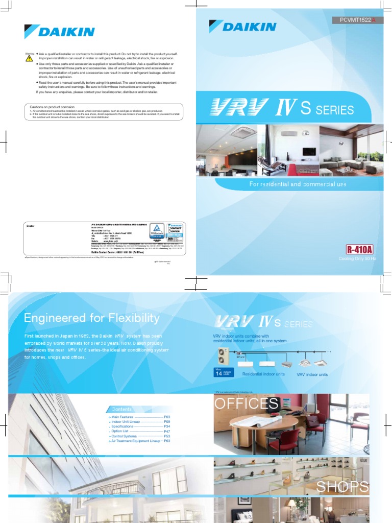 Product Manual for the Daikin VRV IV S Series Air Conditioning System ...