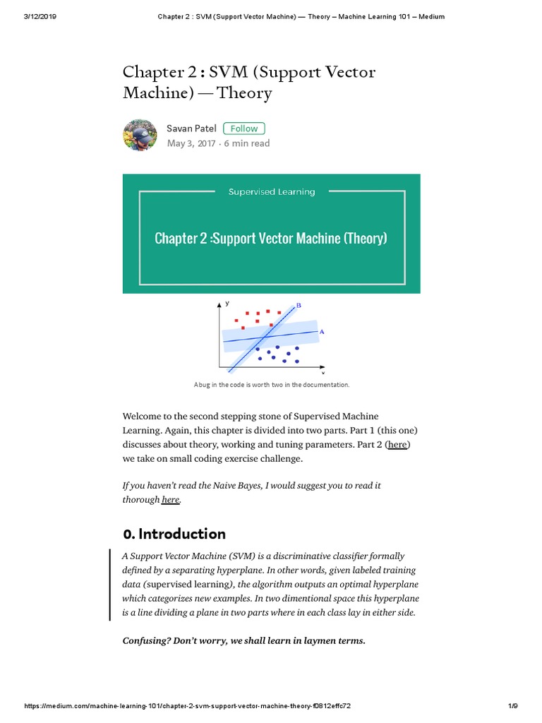 Chapter 2 Svm Support Vector Machine Theory Machine Learning 101 Medium Pdf 