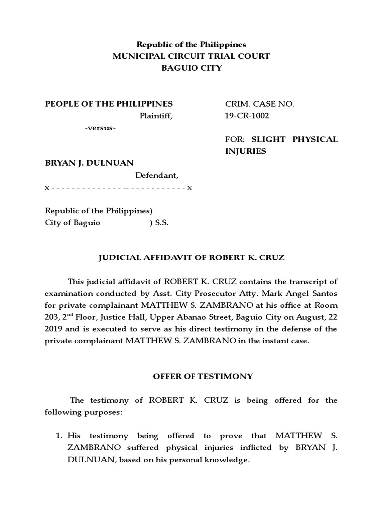 Slight Physical Injuries | PDF | Affidavit | Common Law