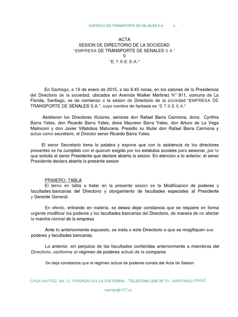modelo de Acta de Directorio | Cheque | Bancos