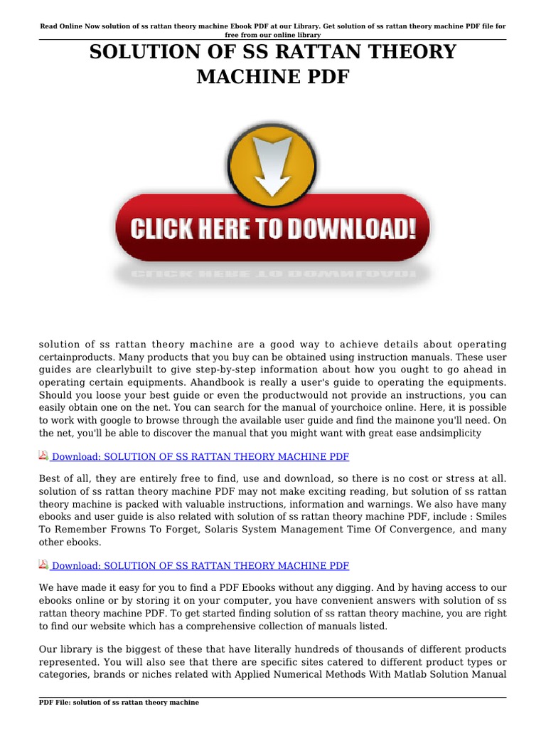 Solution of Ss Rattan Theory Machine PDF | PDF | E Books | Libraries