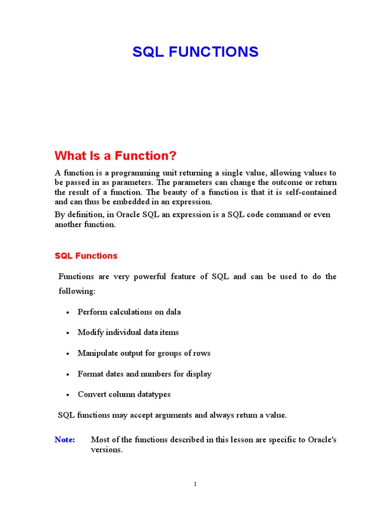 SQL Function | PDF | Pl/Sql | Subroutine