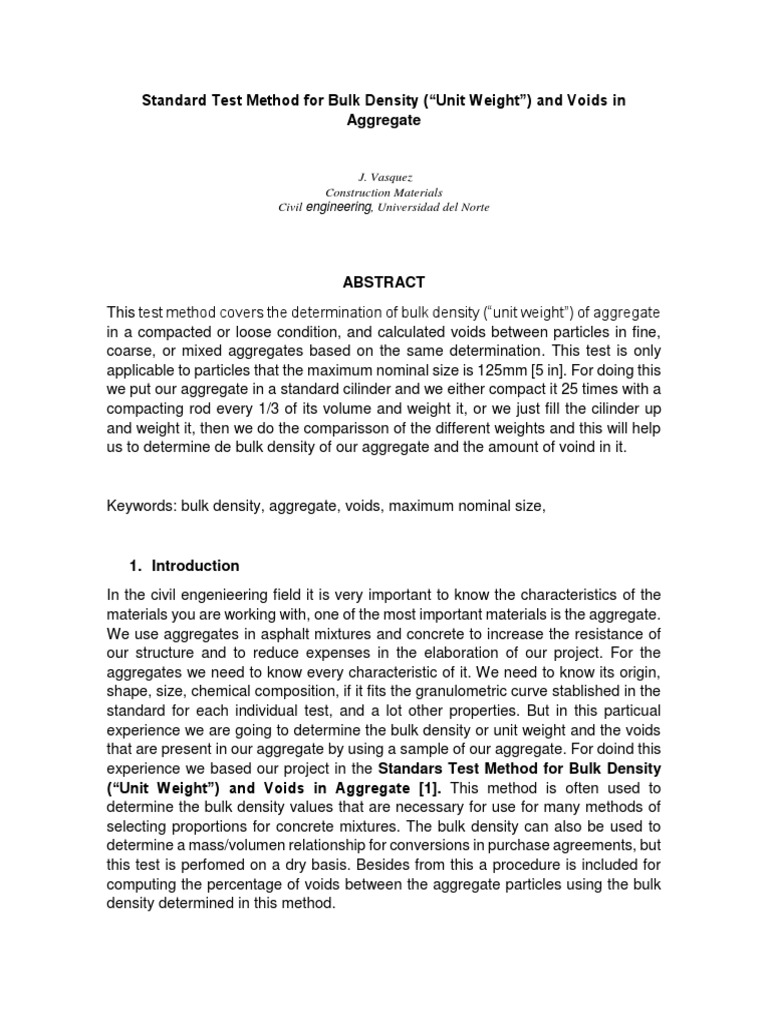 Standard Test Method For Bulk Density | PDF | Density | Volume