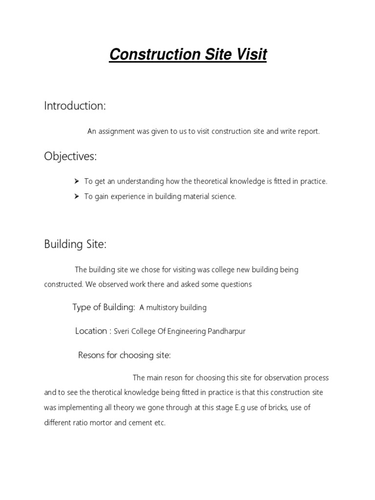 Construction Site Visit | PDF | Mortar (Masonry) | Concrete