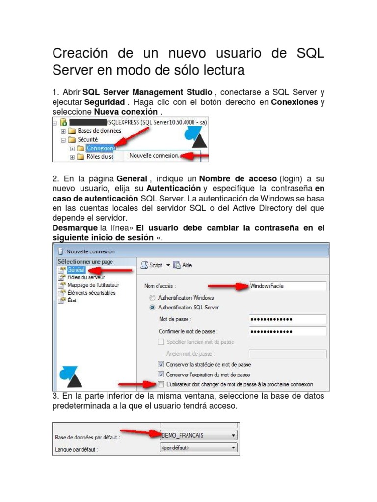 Creación de Un Nuevo Usuario de SQL Server | PDF