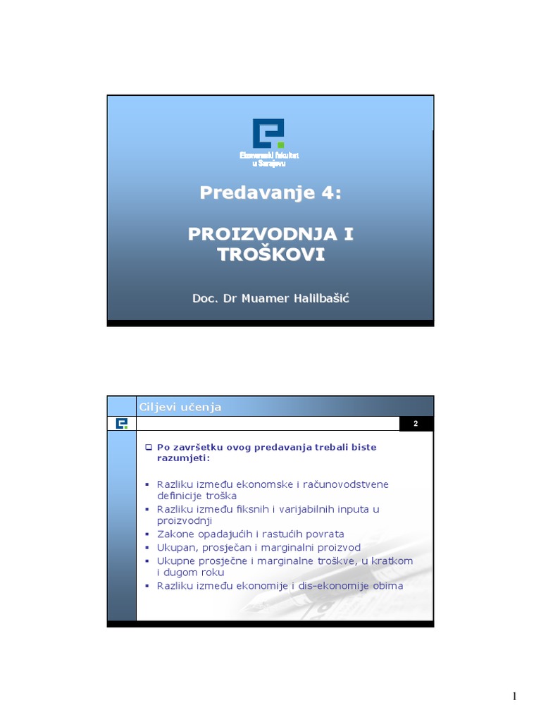Proizvodnja I Troskovi | PDF