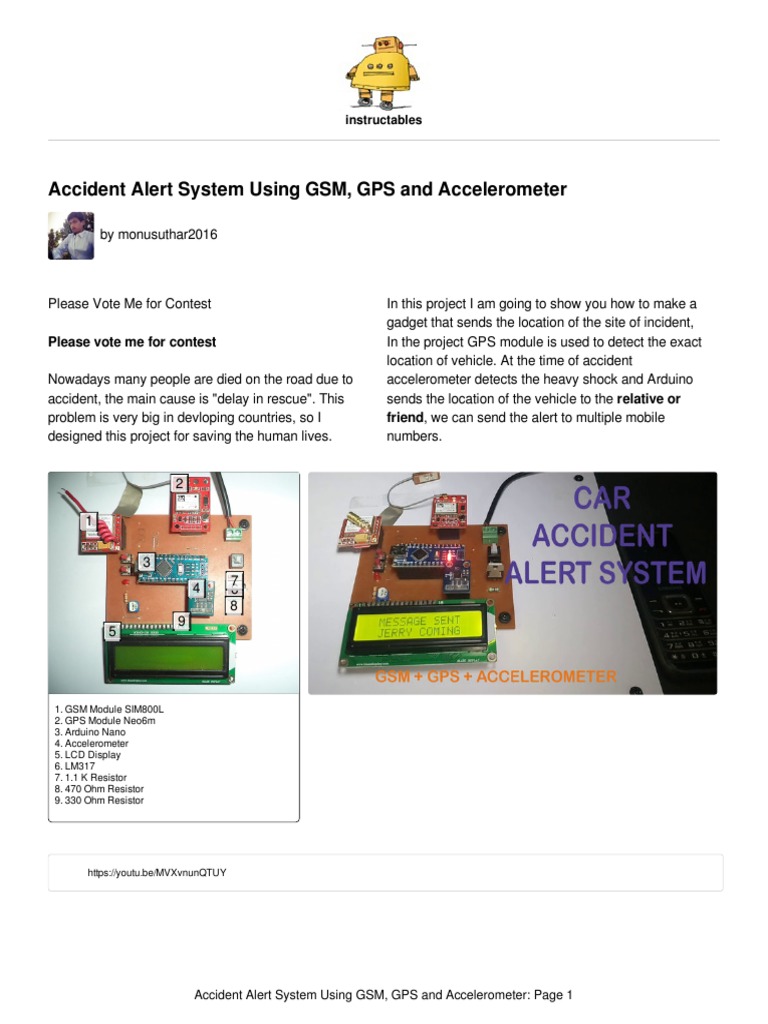 Accident Alert System Using GSM GPS and Accelerome | PDF ...