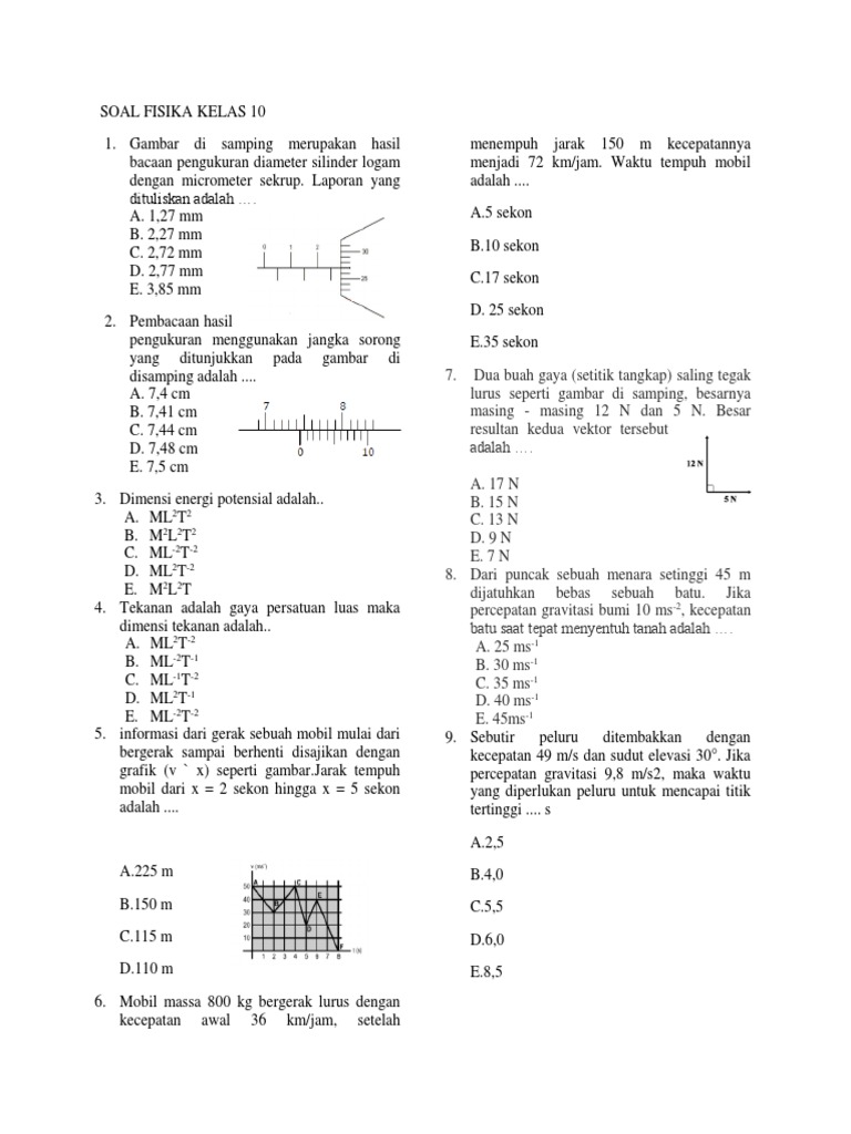 SOAL Peridiksi Uas FISIKA Kelas 10 | PDF