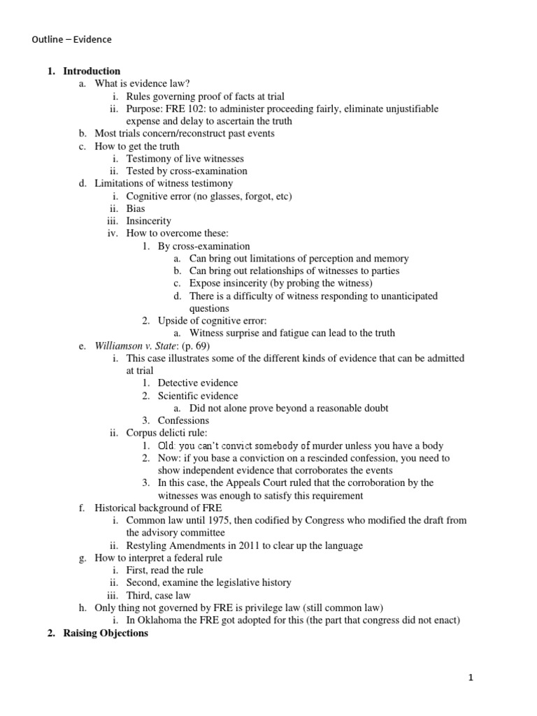 Evidence Outline | PDF | Relevance (Law) | Evidence (Law)