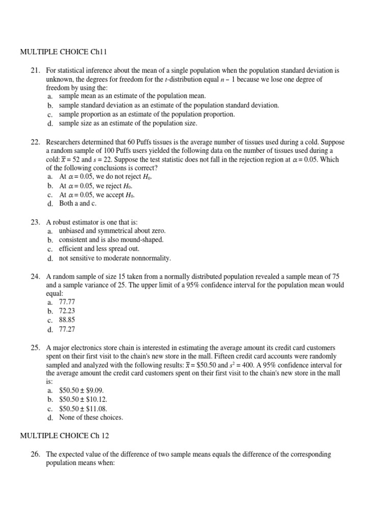 Sample Qs For MCQ Test | PDF | Chi Squared Distribution | Degrees Of ...