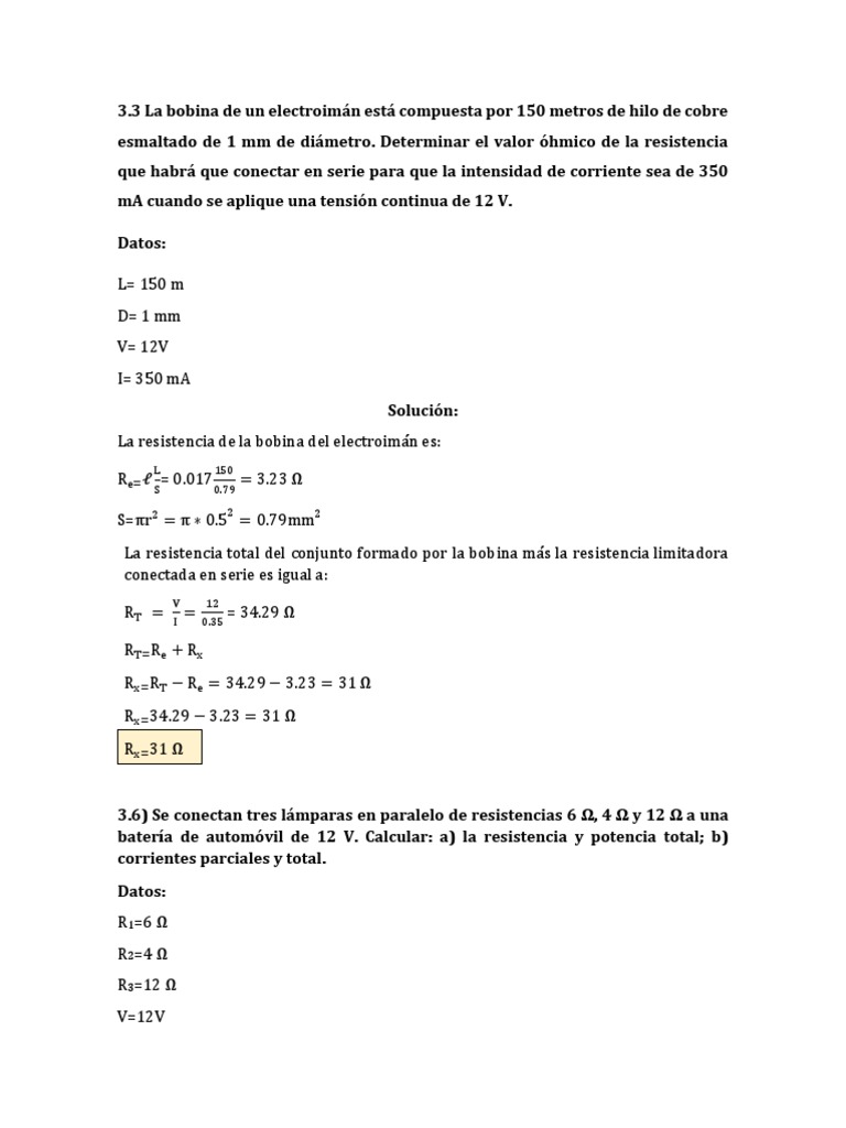 Ejercicios Electro | PDF | Resistencia Eléctrica y Conductancia | Corriente eléctrica