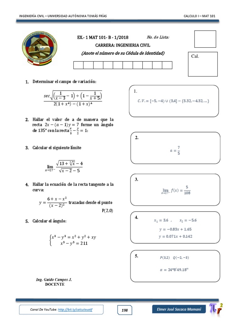 ING CIVIL - MAT 101 - EJERCICIOS DE CÁLCULO I | PDF | Álgebra | Enseñanza de matemática