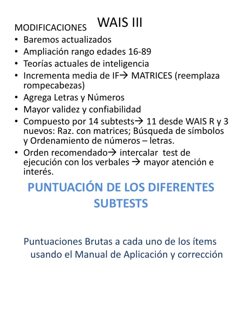 Interpretacion Wais III Clase 97 | PDF | Escala de inteligencia para ...