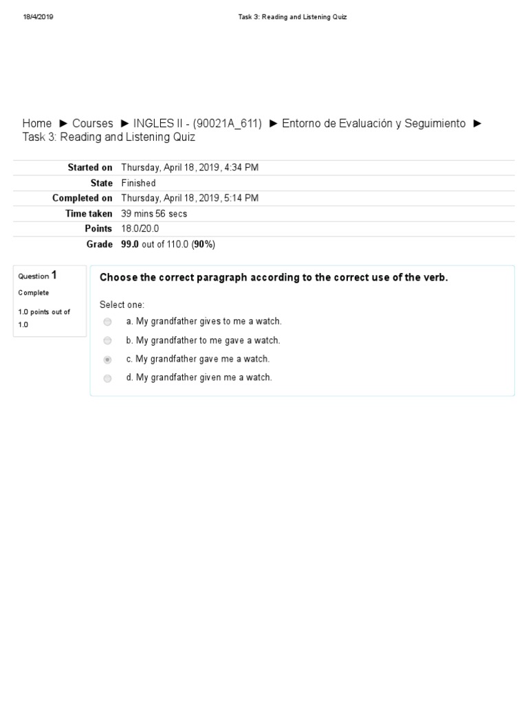 English Reading and Listening Quiz | PDF