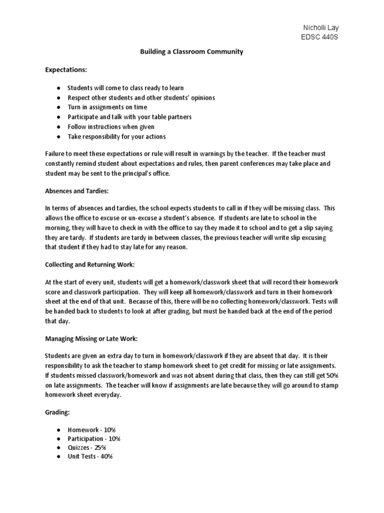 Building A Classroom Community | PDF | Homework | Classroom
