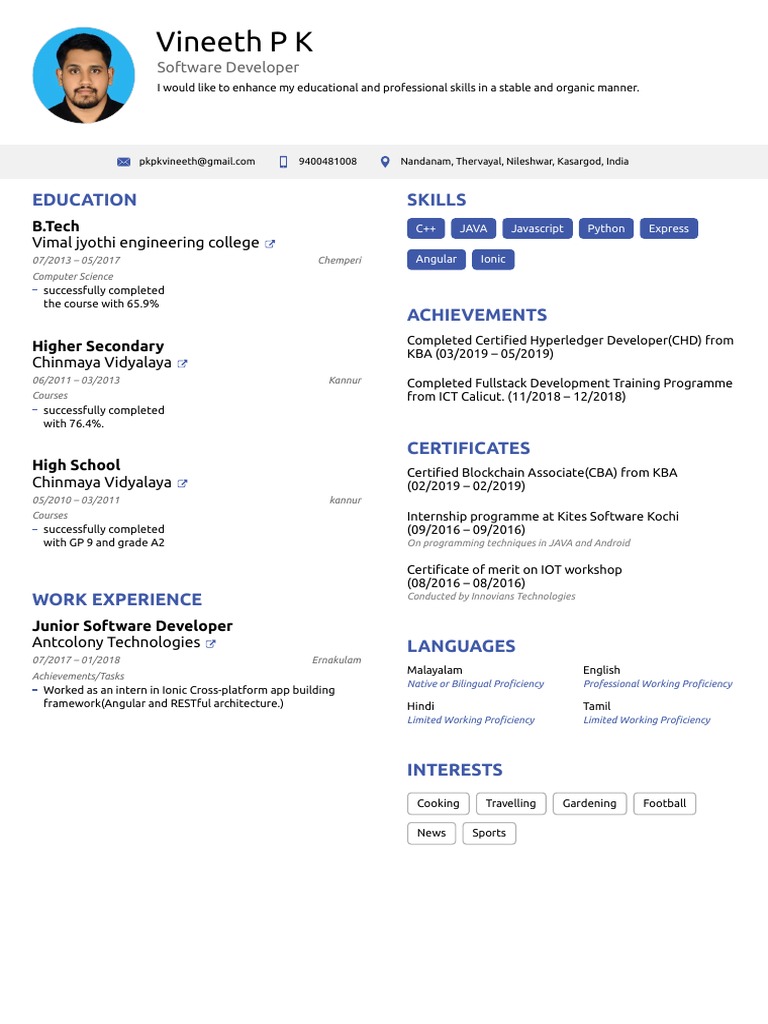 Vineeth's Resume | PDF | Computing | Software Engineering Vineeth's Resume | PDF | Computing | Software Engineering