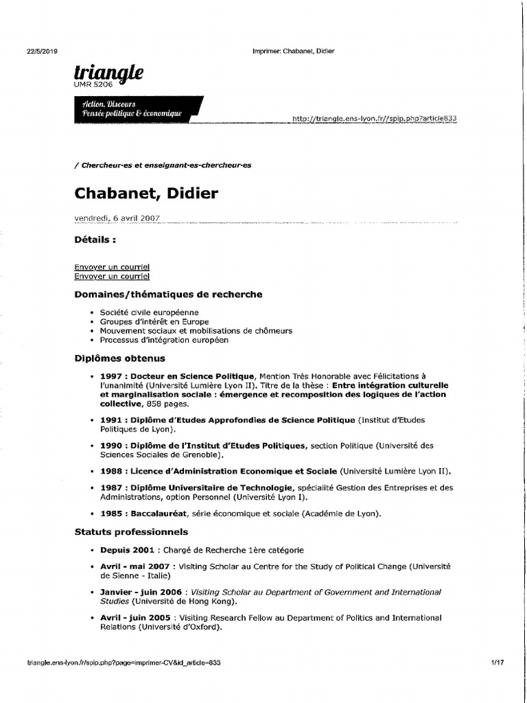CV Didier Chabanet - Science Po | PDF