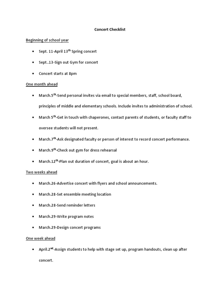 Concert Checklist | PDF