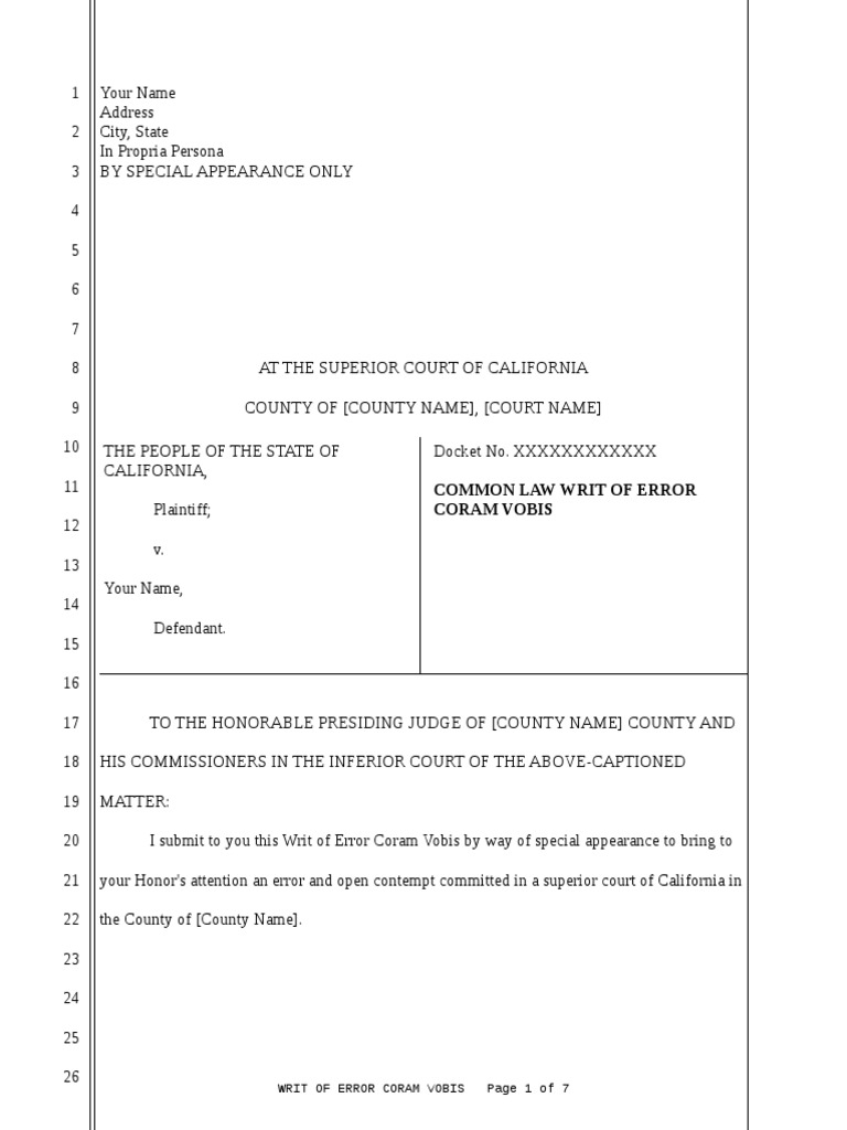 Common Law Writ of Error Coram Vobis | PDF | Coram Nobis | Plea