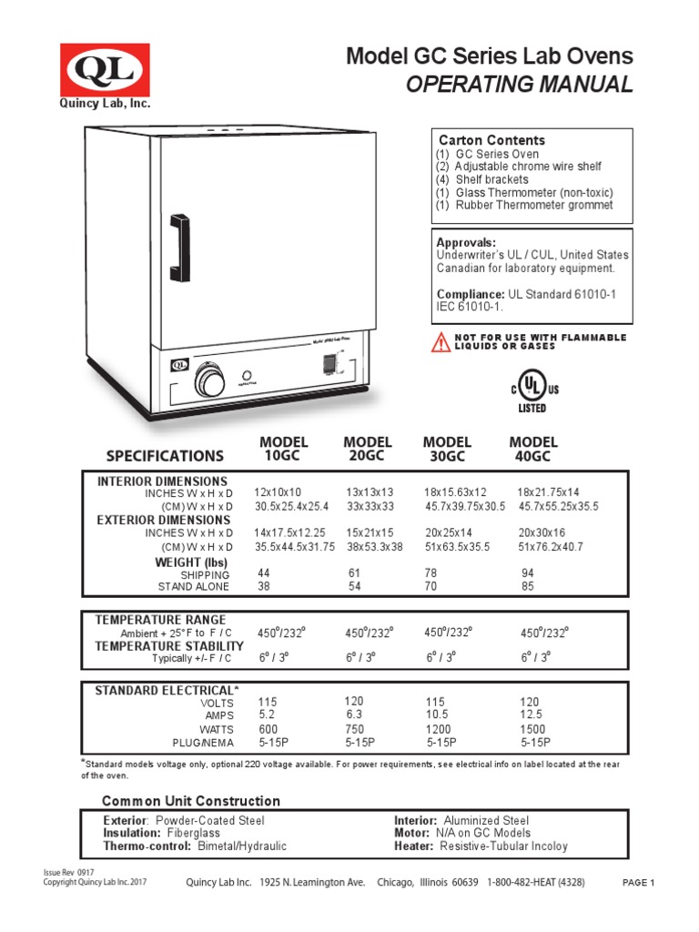 Lab Oven GC Operating Manual - REV F 0917 | PDF | Thermostat | Temperature