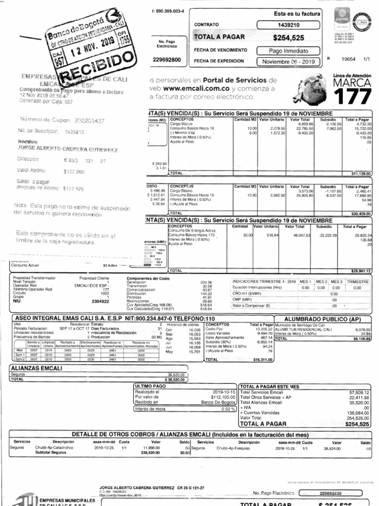Recibo Emcali Noviembre | PDF
