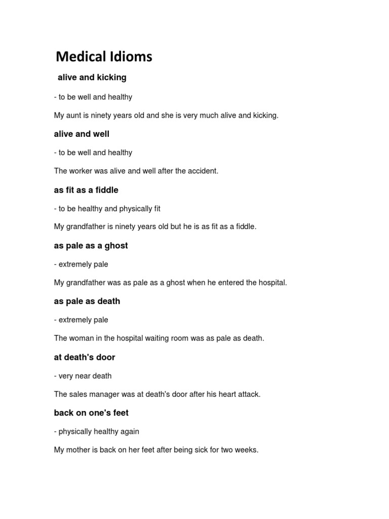 Medical Idioms | PDF | Physical Examination | Pharmacy