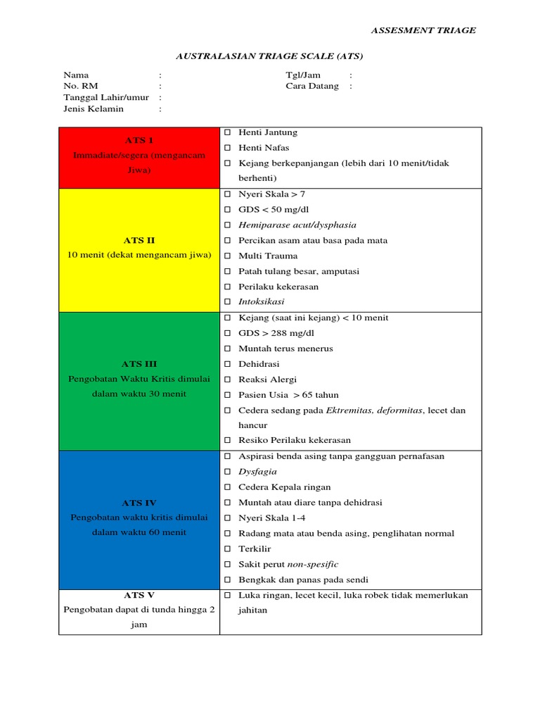 Form Australasian Triage Scale | PDF