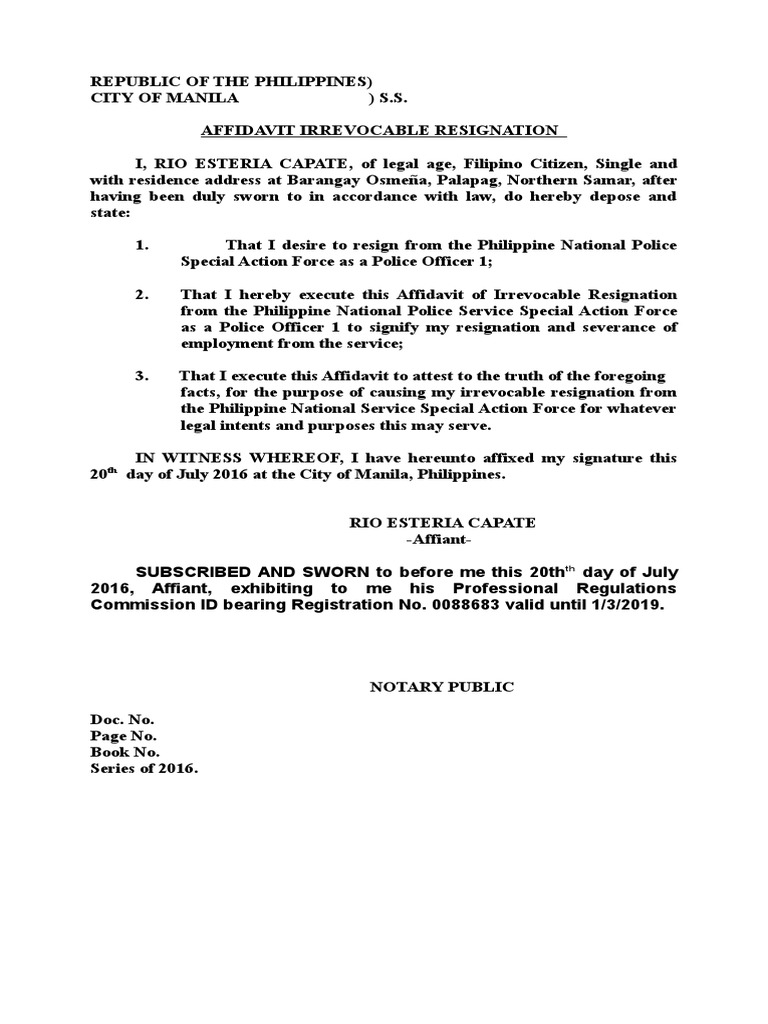 Affidavit of Irrevocable Resignation | PDF