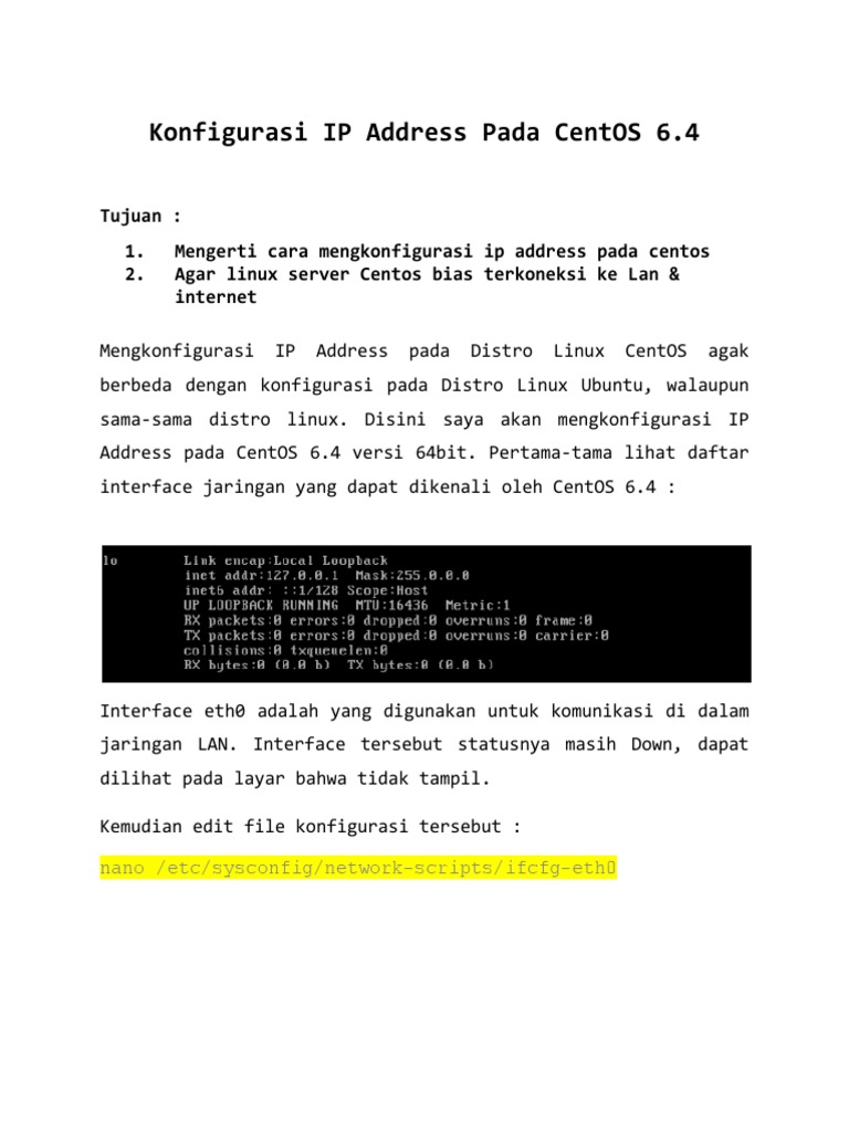 Konfigurasi IP Address Pada CentOS 6 3tkj | PDF