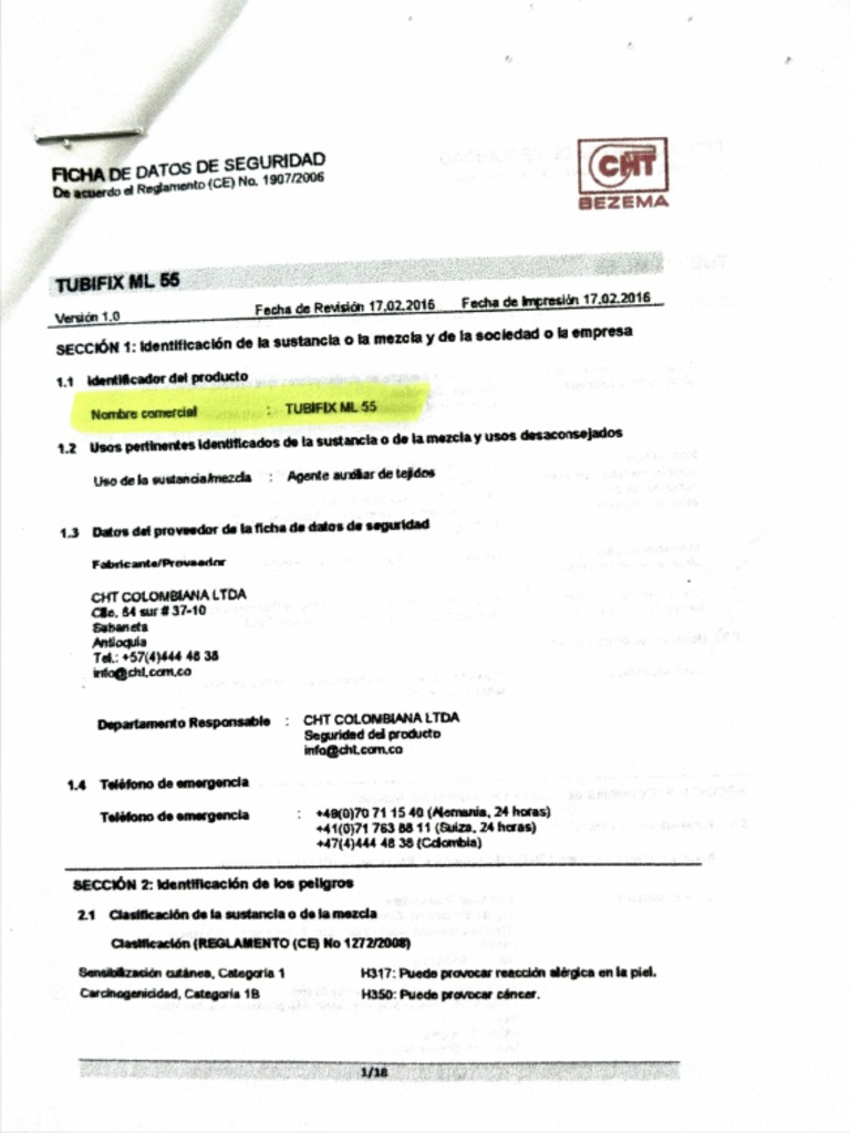 MSDS - Tubifix ML 55 - 2015 | PDF