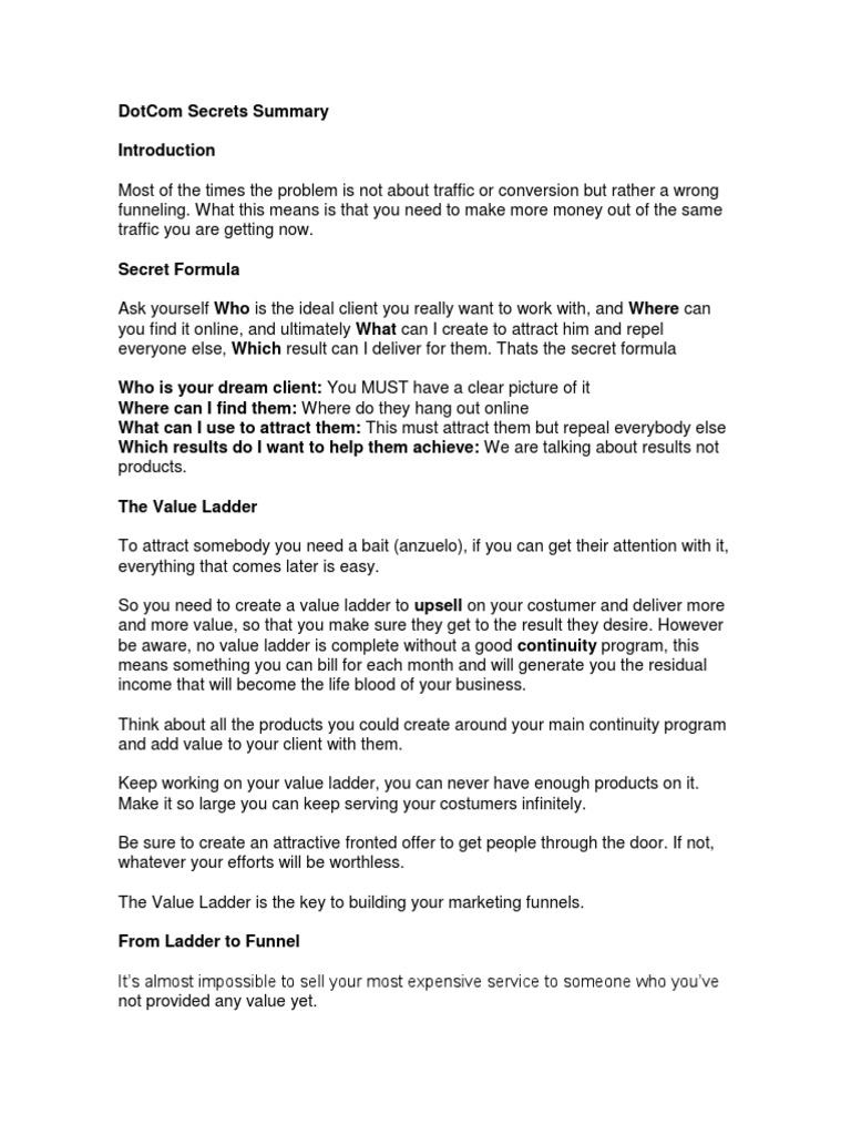 DotCom Secrets Summary | PDF | Advertising | Marketing