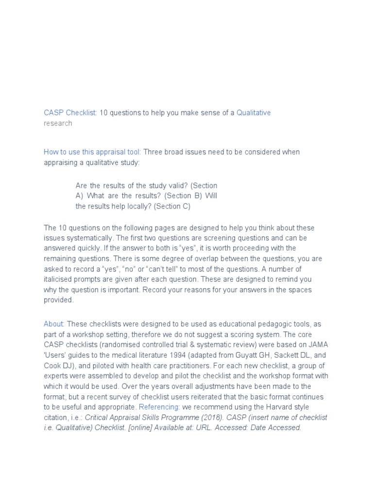 CASP Qualitative Checklist 2018 | PDF | Data Analysis | Methodology