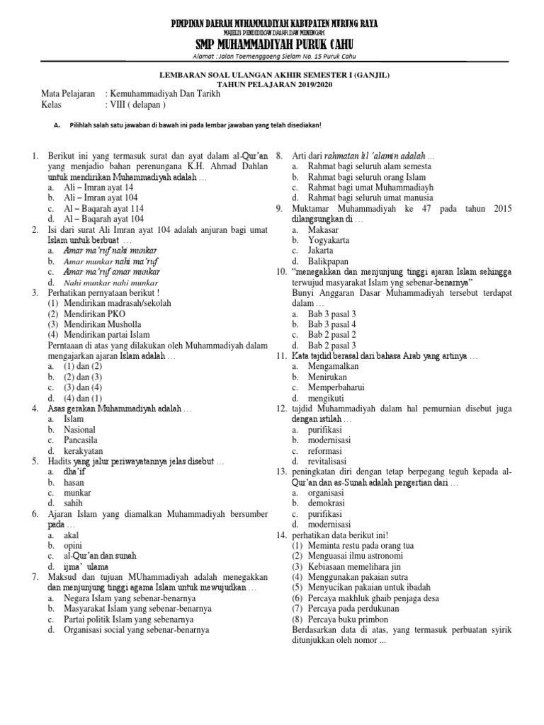 Soal KMD Kelas 8 Dan Tarikh | PDF