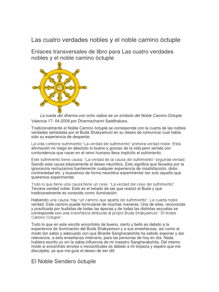 Las Cuatro Verdades Nobles y El Noble Camino Óctuple | PDF | Cuatro ...