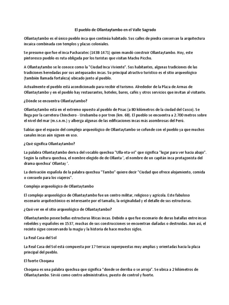 Ollantaytambo | PDF | Perú