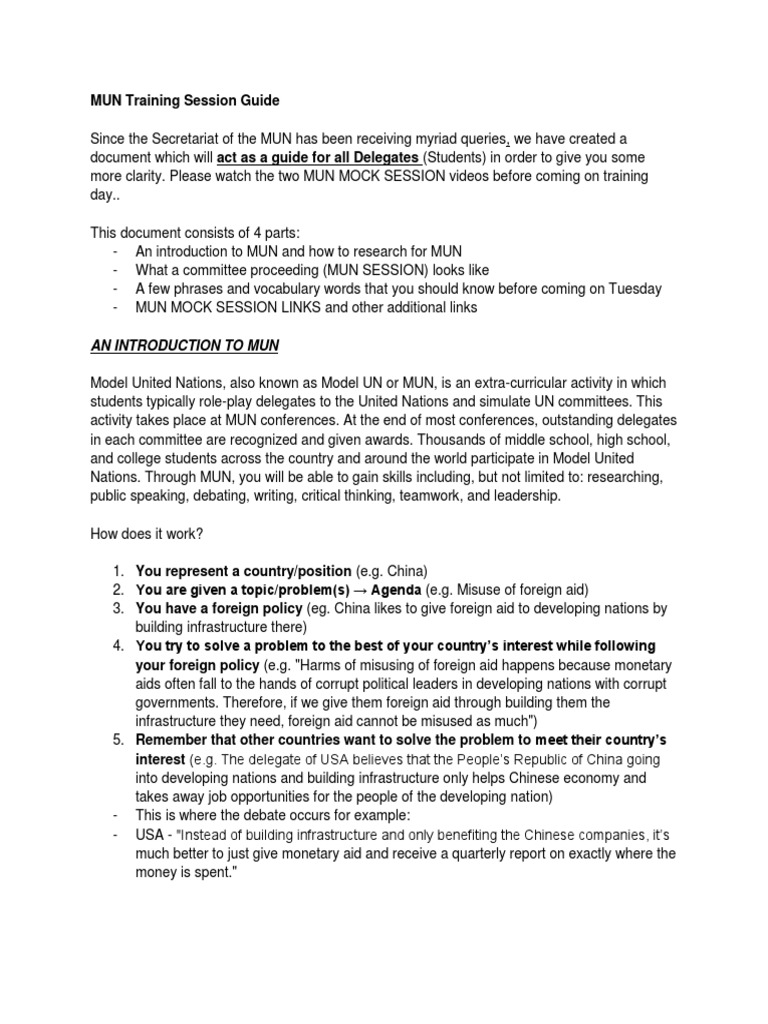 MUN Trainning Session Guide for Grades 6-8 | Politics | Public Sphere