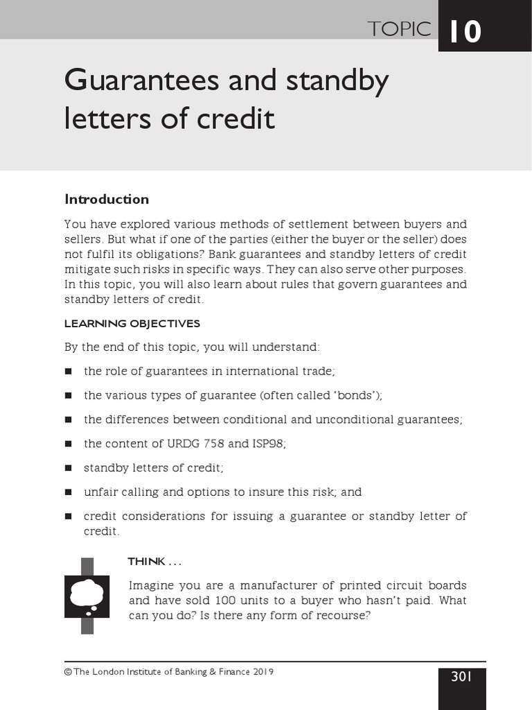 Topic 10 Guarantees and Standby Letters of Credit | PDF | Letter Of ...