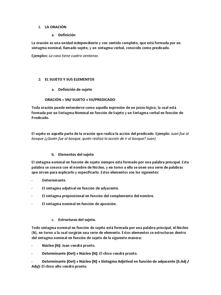 La Oración Simple Pdf Predicado Gramática Verbo