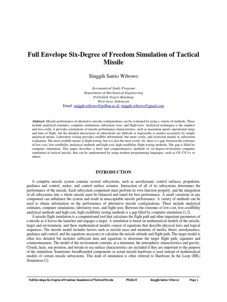 Full Envelope Six-Degree of Freedom Simulation of Tactical Missile, R1 ...