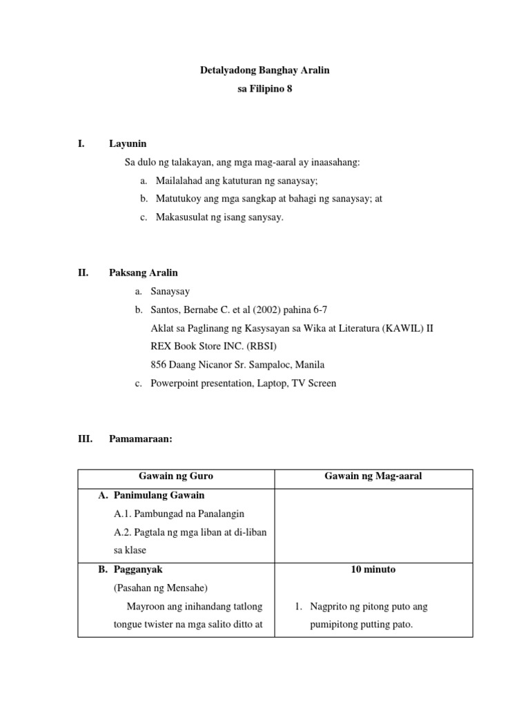 Lesson Plan in Filipino | PDF