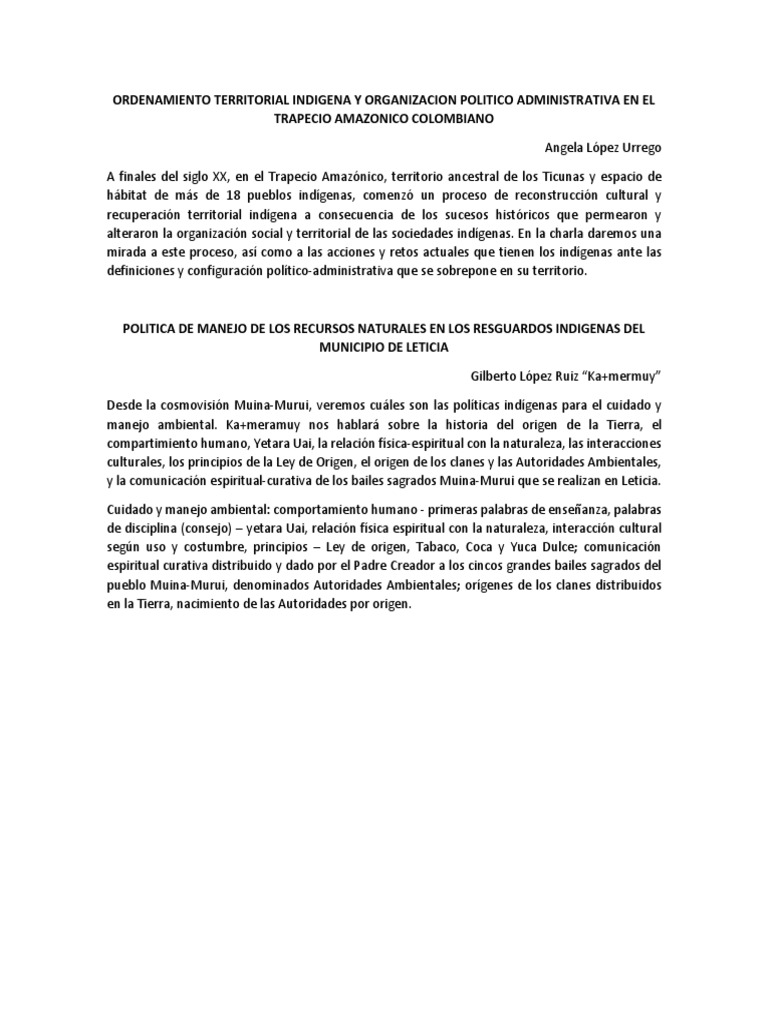 Ordenamiento Territorial Indigena en El Trapecio Amazonico | PDF ...