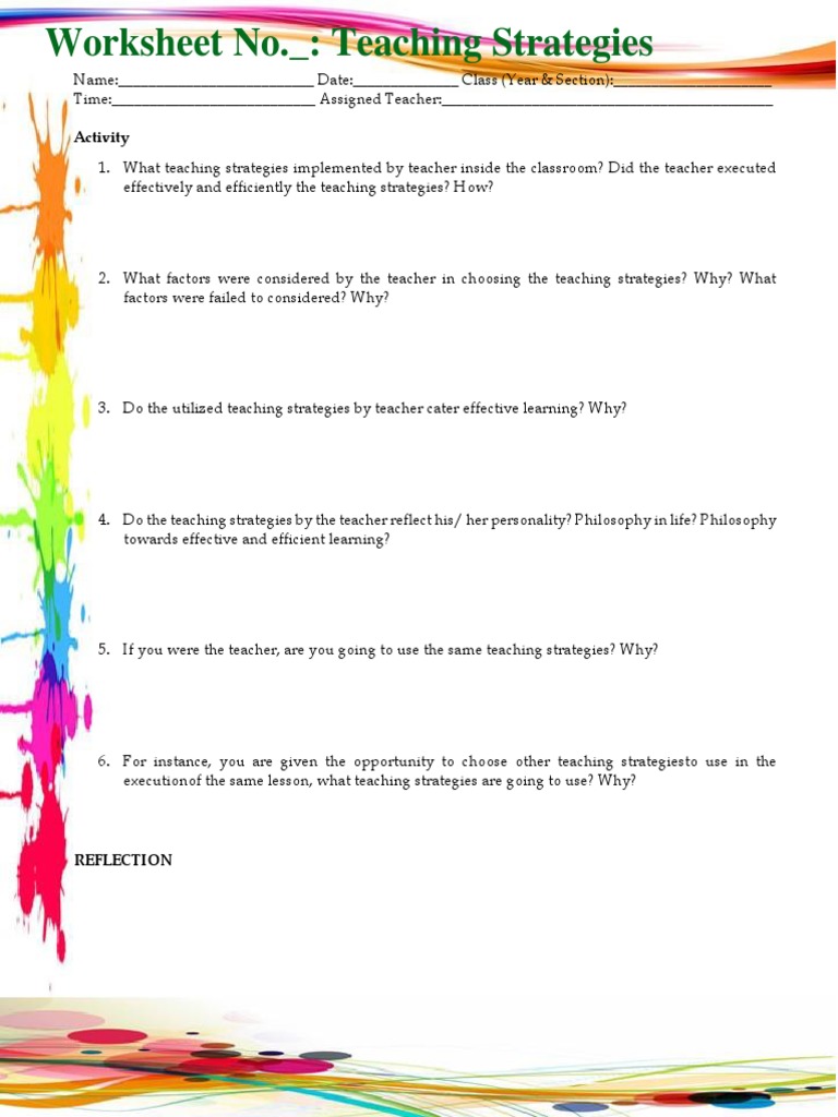 PT Worksheet Teaching Strategies | PDF
